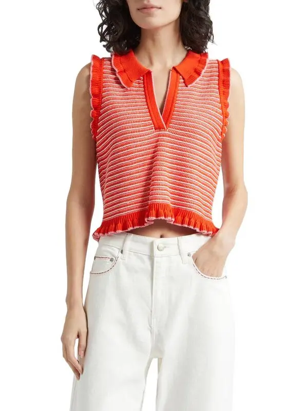 Cinq À Sept Clem Stripe Sweater Tank - Red Tangerine Multi