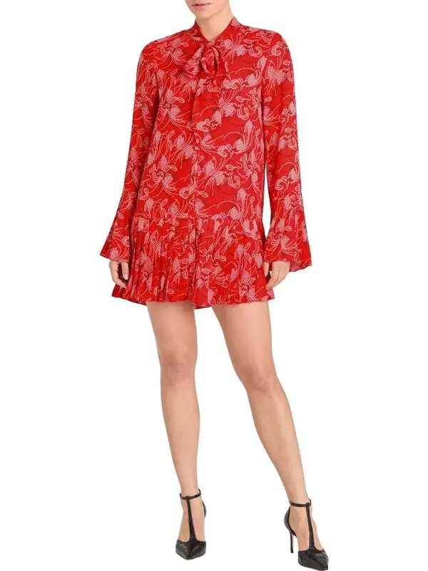 Cinq À Sept Alinda Botanical Floral Long Sleeve Drop Waist Shirtdress - Bisou Multi
