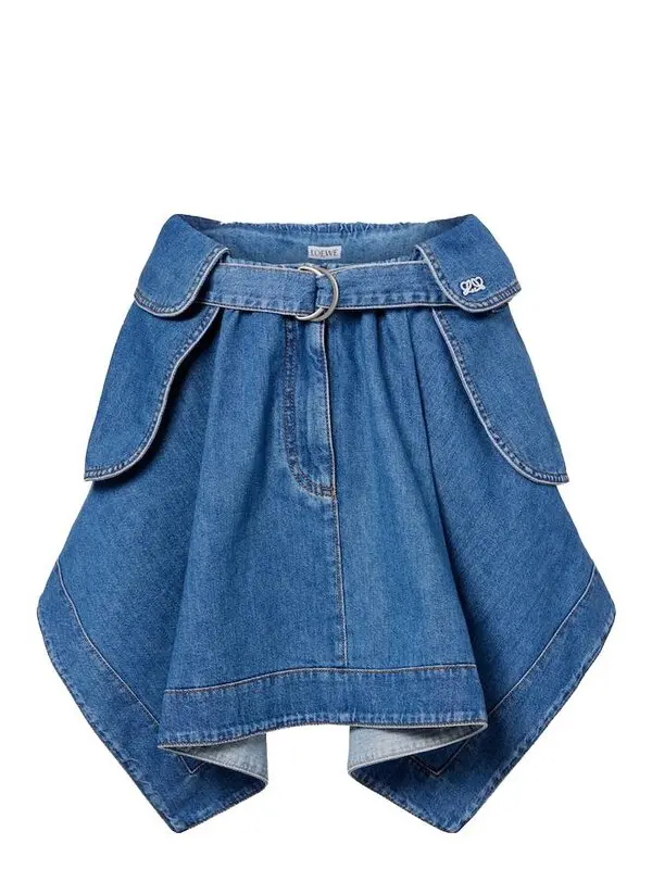 Loewe Double Belted Denim Miniskirt - Blue