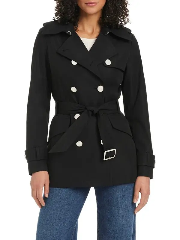 Kate Spade New York Belted Double Breasted Trench Coat - Black