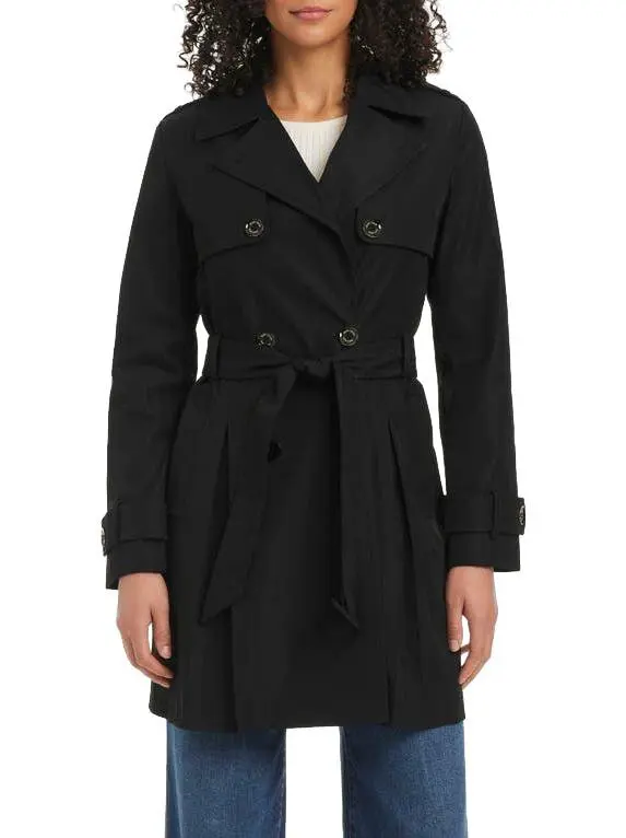 Kate Spade New York Belted Double-breasted Pleated Trench Coat - Black