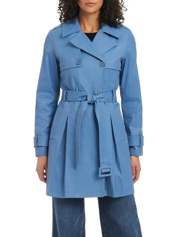 Kate Spade New York Belted Double-breasted Pleated Trench Coat - Printed Denim