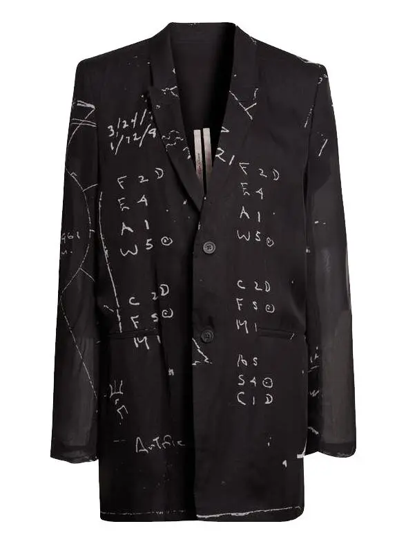 Rick Owens Temple Concordian Print Silk Chiffon Jacket - Black/milk