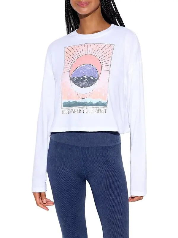 Spiritual Gangster Cosmic Connection Drew Long Sleeve Crop Top - White
