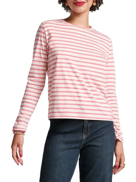 FRANCES VALENTINE Long Sleeve Striped Tee Shirt - Oyster/pink