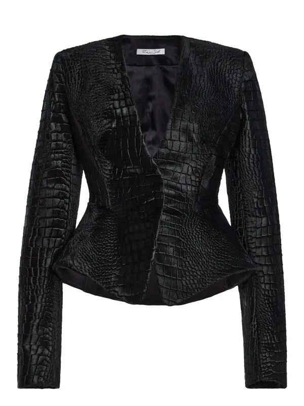LAQUAN SMITH Croc-embossed Pony Hair Leather Blazer - Black