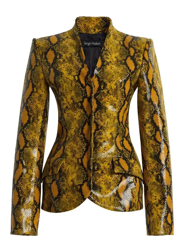 SERGIO HUDSON Snakeskin Leather Jacket - Yellow