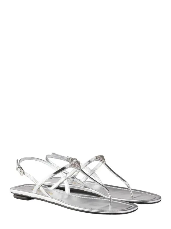 Prada Metallic Leather Thong Sandals - Gold/silver