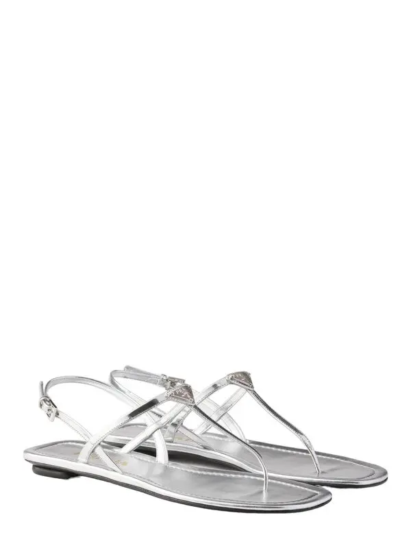 Prada Metallic Leather Thong Sandals - Silver