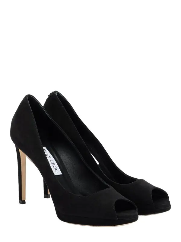 JIMMY CHOO Riya Suede Peep-toe Pumps - Black