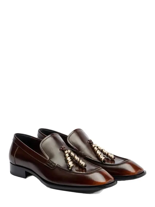Loewe Embellished Leather Loafers - Brown