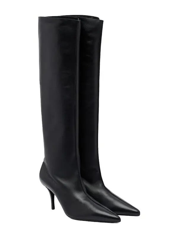 Magda Butrym Leather Knee-high Pointed Toe Heeled Boots - Black
