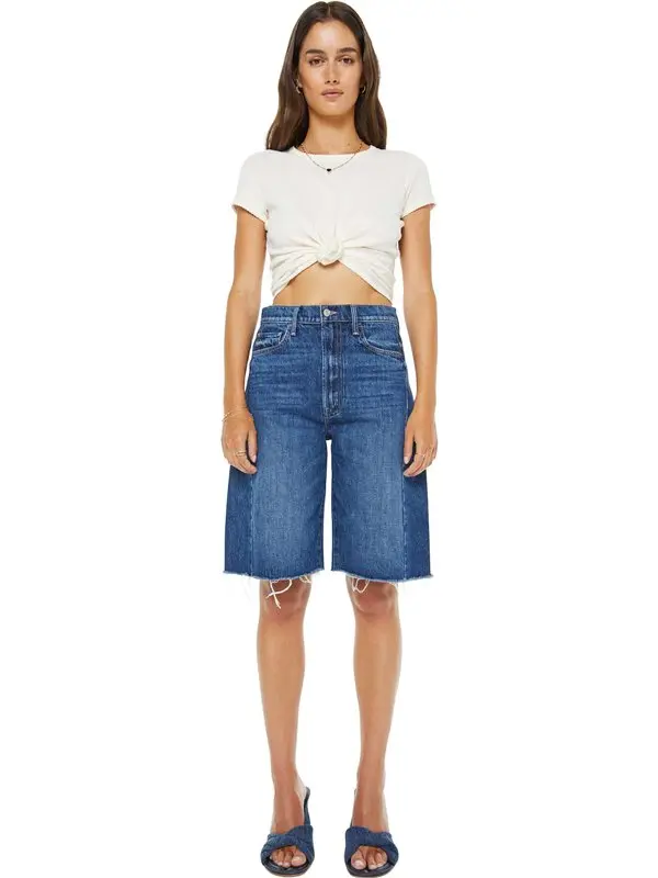 MOTHER The Half-pipe Bermuda Fray Jeans - Blue