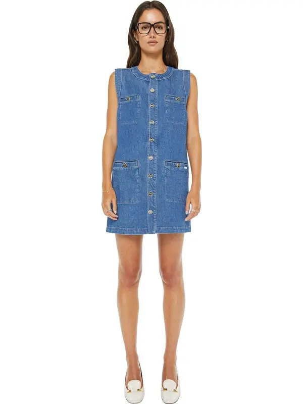 MOTHER The Stashed Picky Mini Denim Dress - Blue