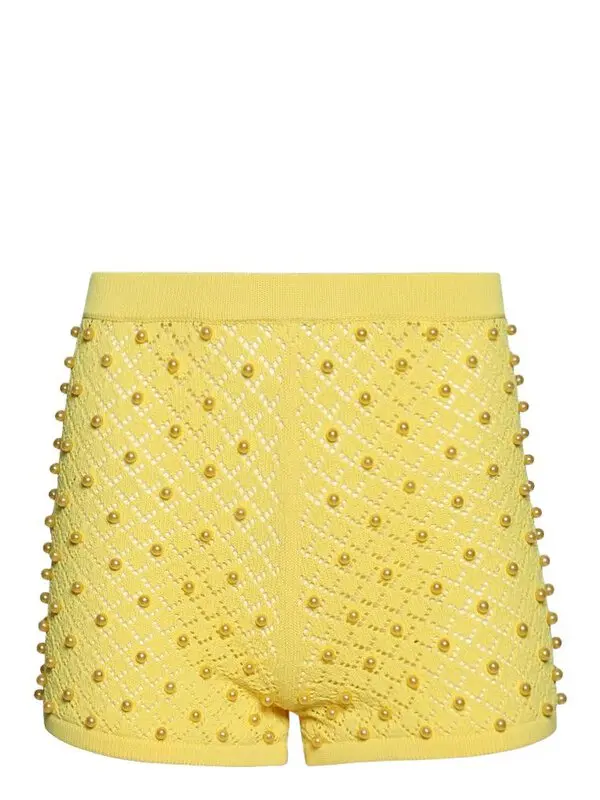 David Koma Allover Pearl Detail Knit Shorts - Yellow