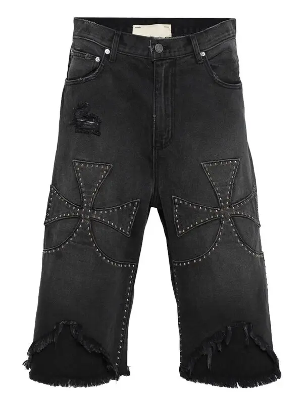 SEKRIT SAINTS Studded Denim Shorts - Black