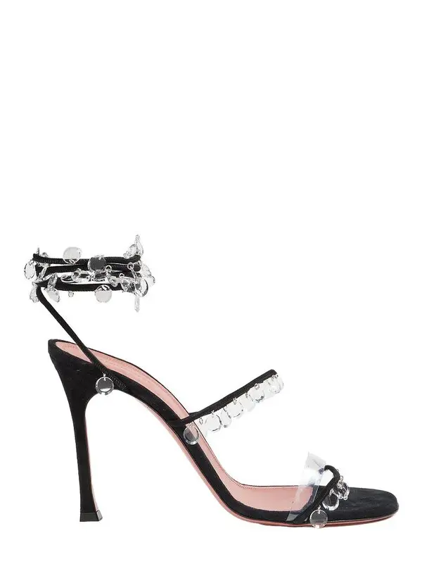 Amina Muaddi Tina Crystalembellished Suede And Pvc Sandals - Black