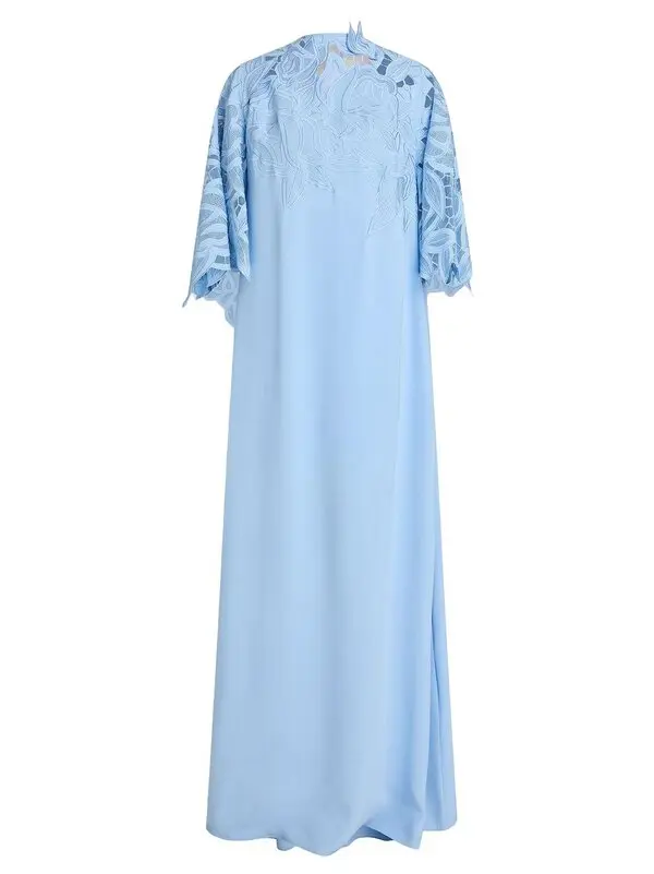 Oscar De La Renta Lacepaneled Crepe Gown - Light Blue