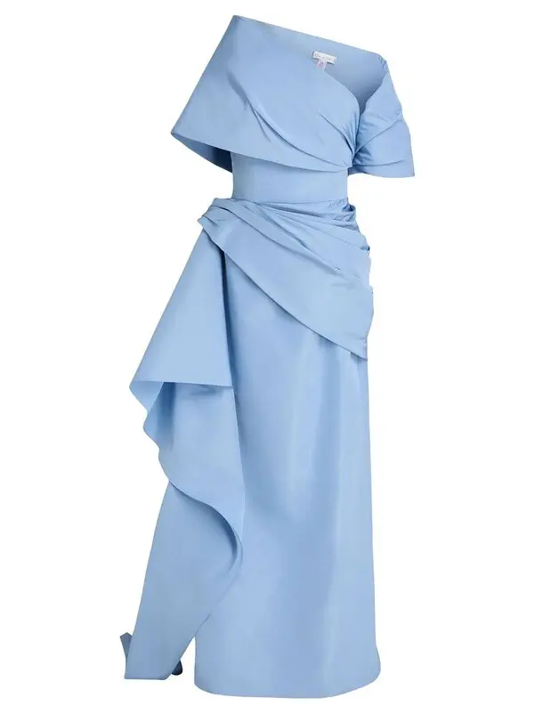 Oscar De La Renta Offtheshoulder Draped Faille Gown - Light Blue