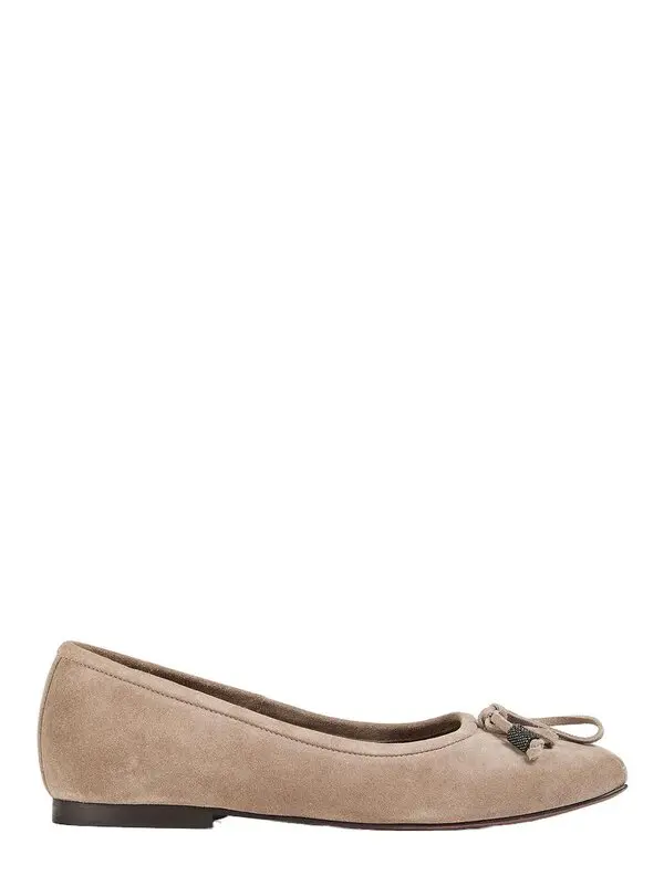 Brunello Cucinelli Bead-embellished Suede Ballet Flats - Taupe