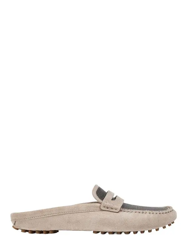 Brunello Cucinelli Beadembellished Suede Slippers - Taupe