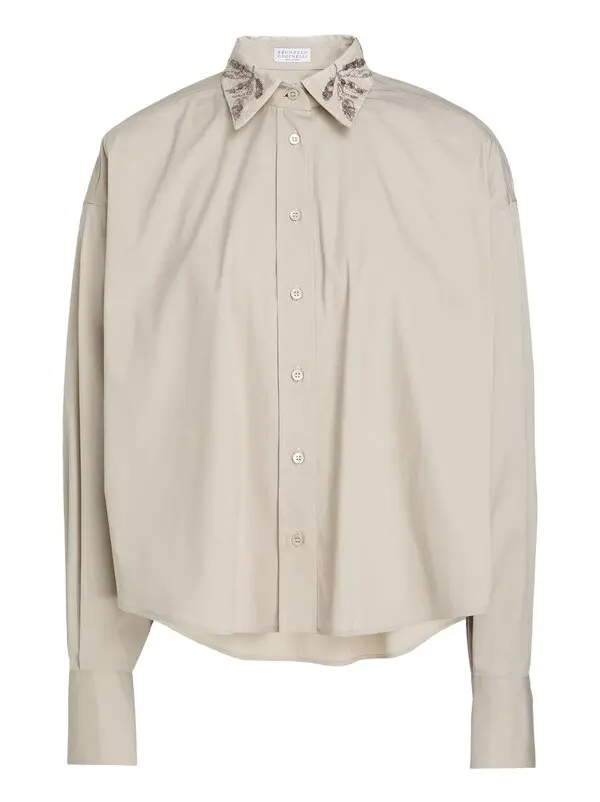 Brunello Cucinelli Embellished Cotton-blend Poplin Shirt - Beige