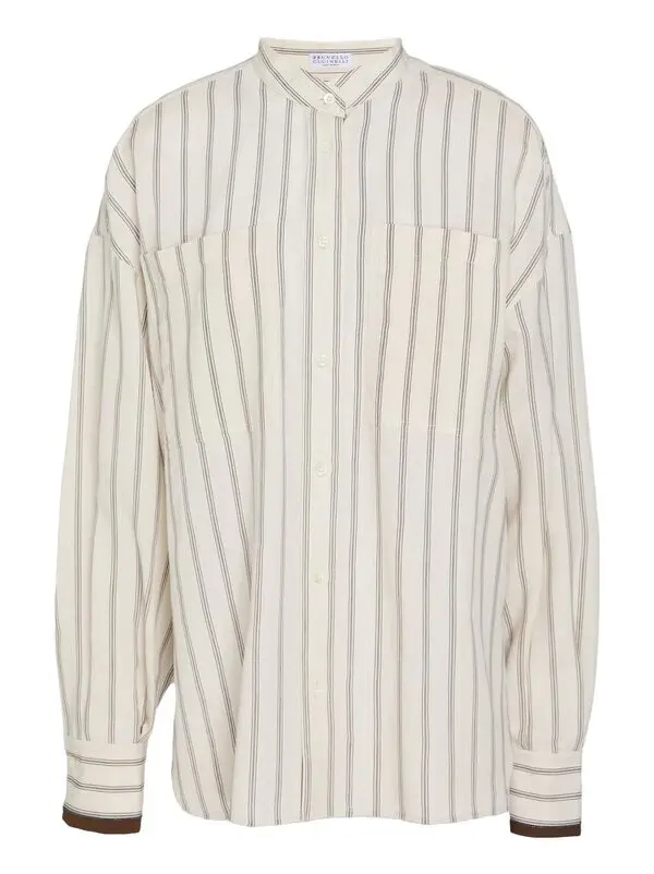 Brunello Cucinelli Bead-embellished Striped Twill Shirt - Ecru