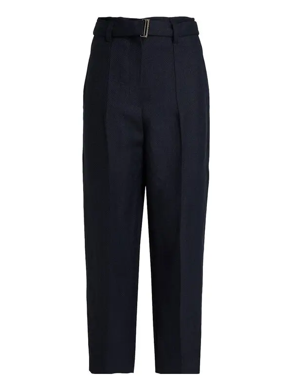 Brunello Cucinelli Belted Linen-twill Tapered Pants - Midnight Blue
