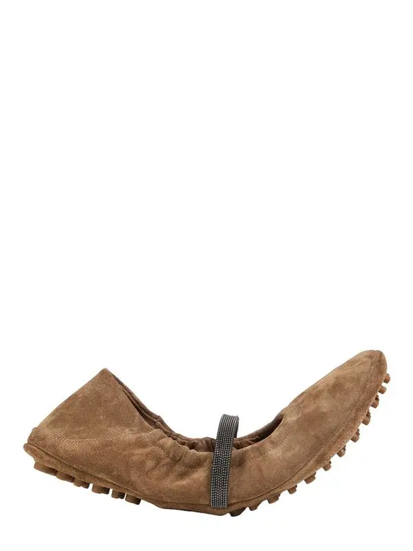 Brunello Cucinelli Bead-embellished Suede Mary Jane Flats - Light Brown