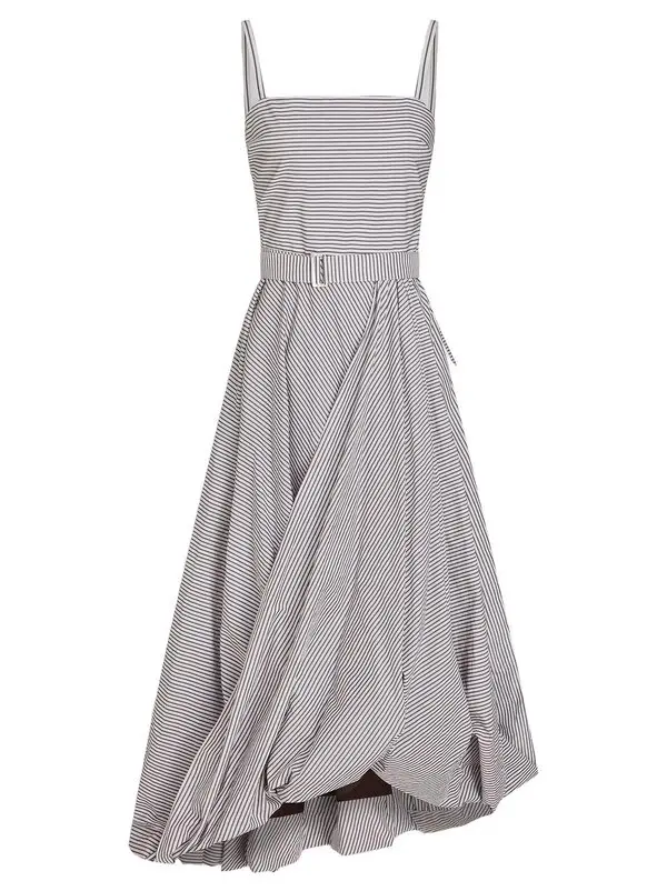 Brunello Cucinelli Draped Striped Cotton Midi Dress - Brown