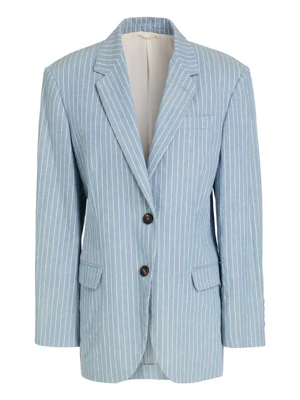 Brunello Cucinelli Striped Linen-blend Blazer - Light Blue