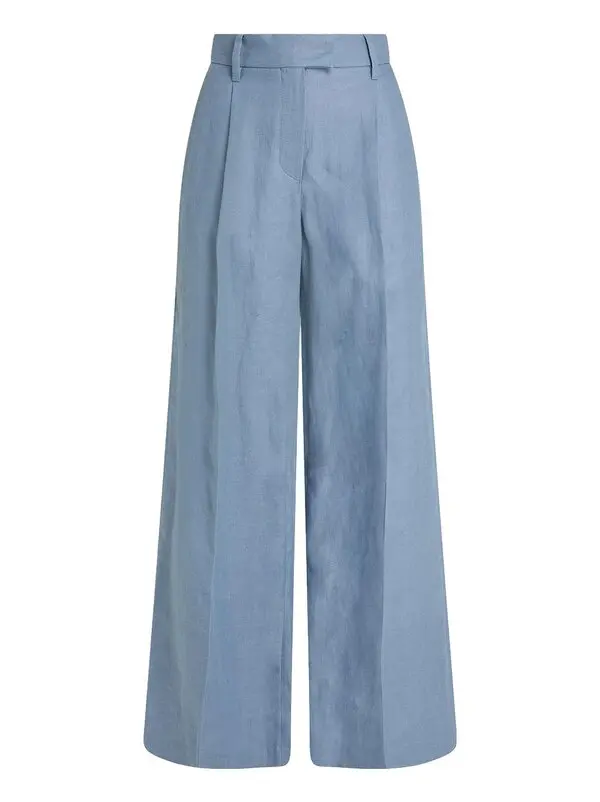 Brunello Cucinelli Hemp And Linen-blend Twill Wide-leg Pants - Slate Blue