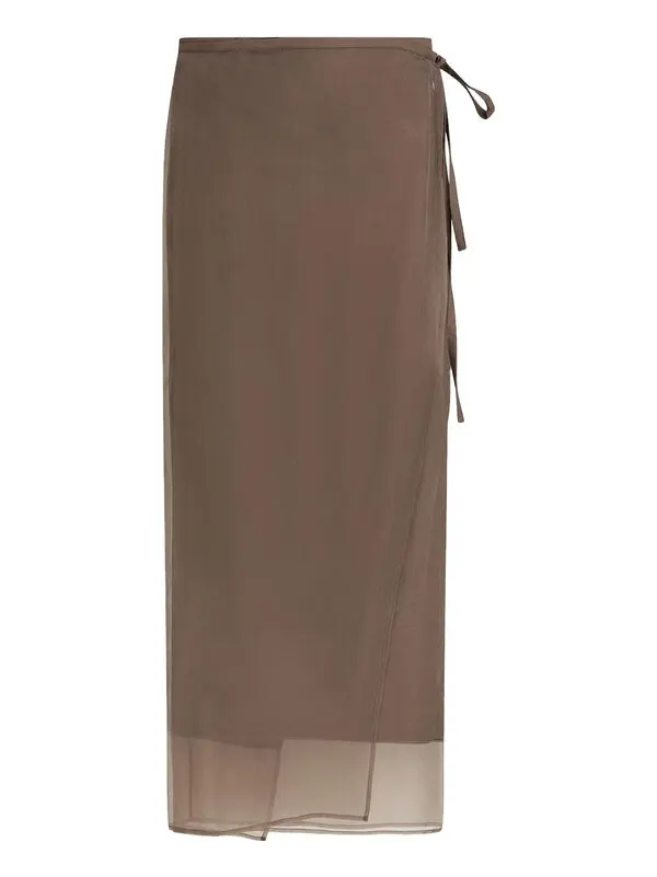Brunello Cucinelli Organza-paneled Cotton-blend Twill Midi Wrap Skirt - Brown