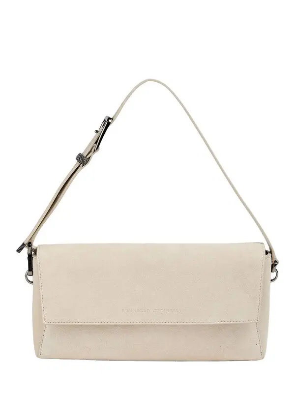 Brunello Cucinelli Suede Shoulder Bag - Ecru
