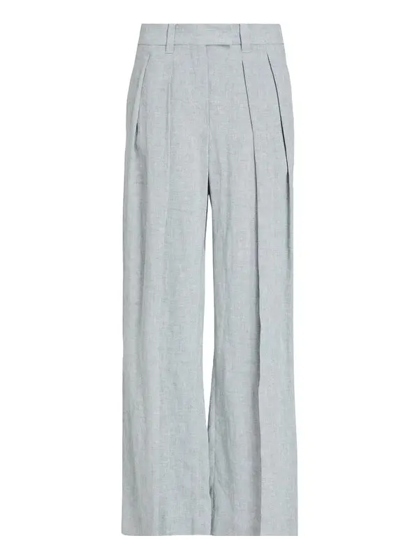 Brunello Cucinelli Metallic Linen-blend Wide-leg Pants - Light Gray