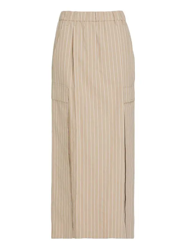 Brunello Cucinelli Striped Cotton And Silk-blend Maxi Skirt - Beige