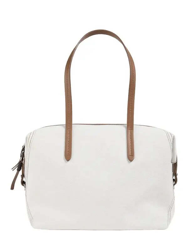 Brunello Cucinelli Leather-trimmed Cotton-twill Tote - Off-white