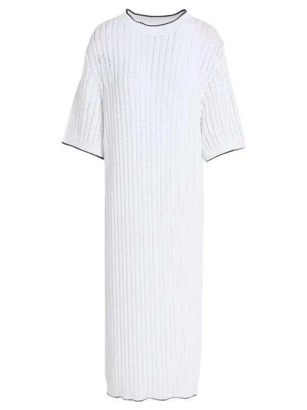 Brunello Cucinelli Open-knit Cotton Midi Dress - White