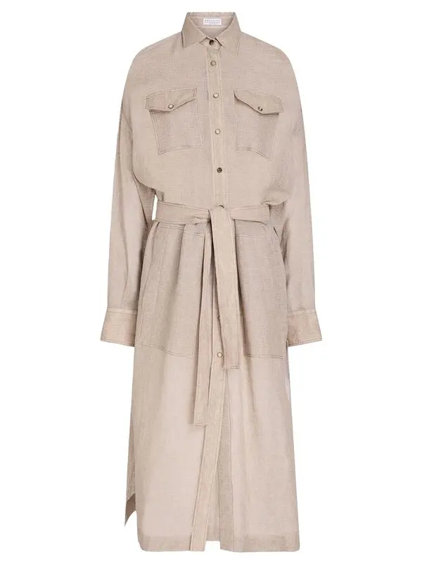 Brunello Cucinelli Linen-blend Midi Shirt Dress - Sand
