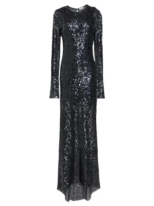 Brunello Cucinelli Sequin-embellished Crocheted Linen-blend Gown - Anthracite
