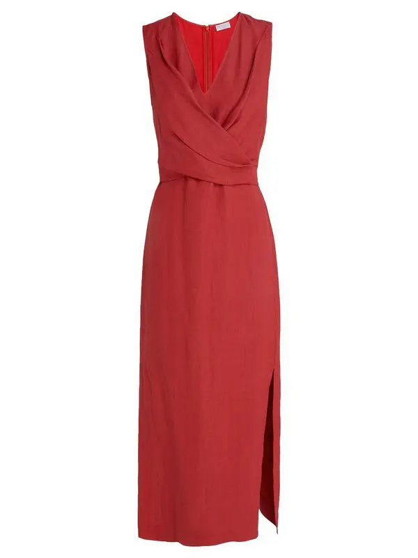 Brunello Cucinelli Wrapeffect Twill Midi Dress - Red