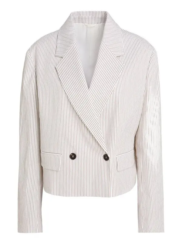Brunello Cucinelli Double-breasted Striped Linen-blend Blazer - Off-white