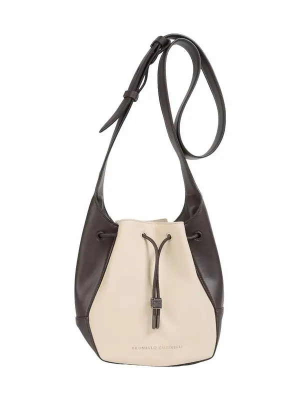 Brunello Cucinelli Two-tone Leather Shoulder Bag - Stone