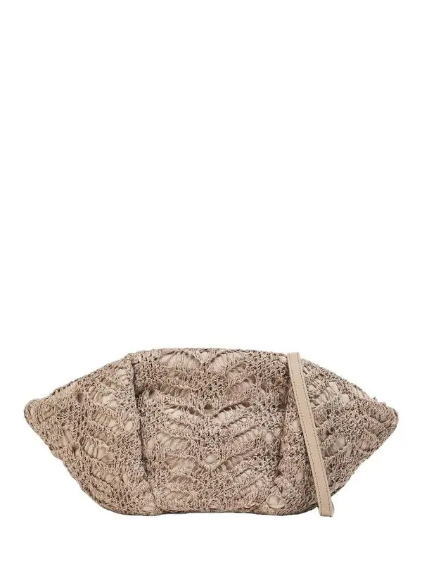 Brunello Cucinelli Sequinembellished Leather And Crocheted Linenblend Clutch - Taupe