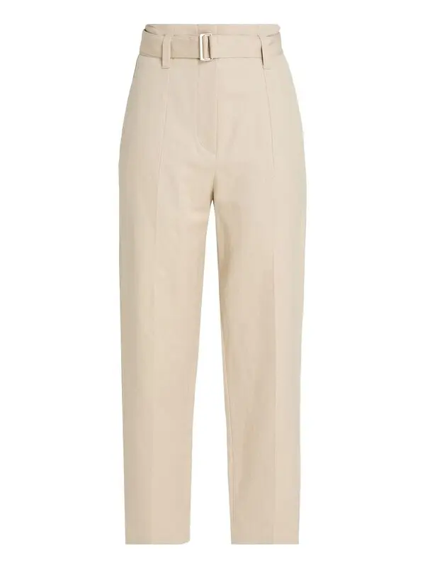 Brunello Cucinelli Belted Cotton And Linen-blend Tapered Pants - Beige