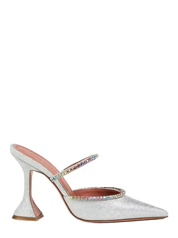Amina Muaddi Gilda Crystalembellished Glittered Leather Mules - Silver