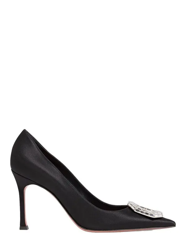 Amina Muaddi Camelia Crystal-embellished Satin Pumps - Black