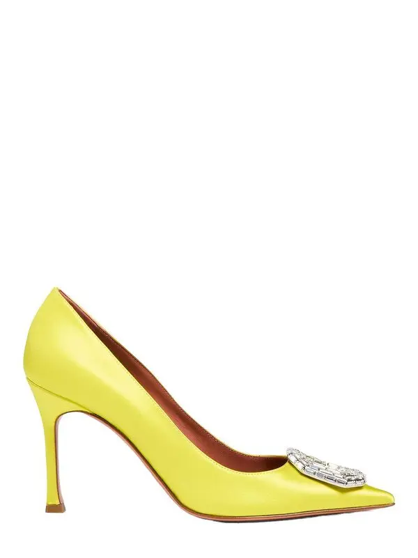 Amina Muaddi Camelia Crystalembellished Satin Pumps - Yellow