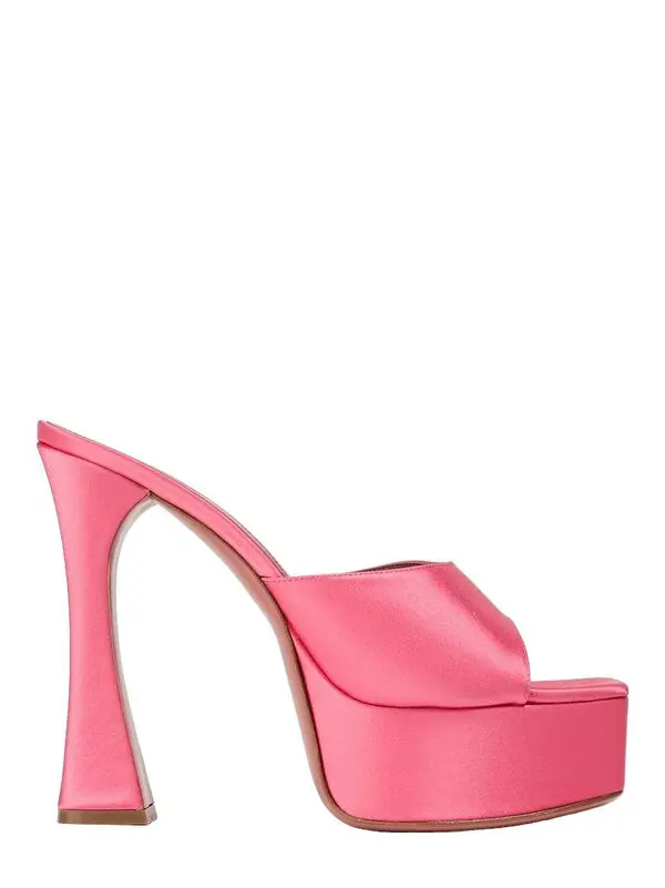 Amina Muaddi Sabot Satin Platform Mules - Bubblegum