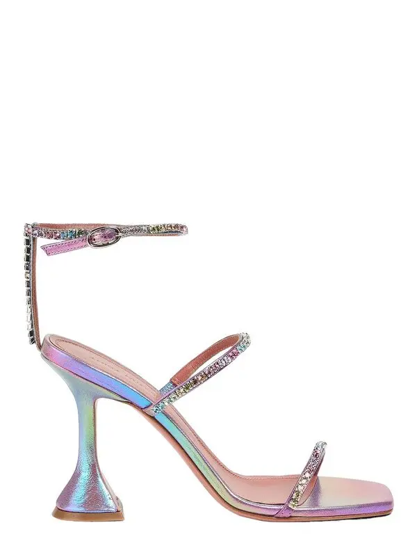 Amina Muaddi Gilda Crystal-embellished Iridescent Leather Sandals - Violet